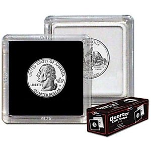 BCW 2x2 Coin Snap - 50 ct Quarter Holder | Archival Safe Coin Protector | Crystal Clear Polystyrene Coin Display Case | Ideal for US Washington Quarters | Coin Holders for Collectors