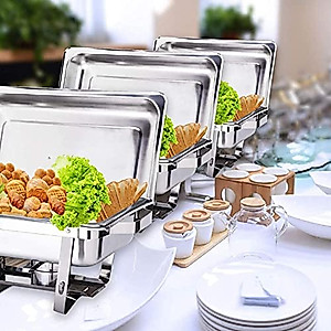 UZOURI Stainless Steel Chafing Dish Sets, 11L Rectangle Chafing Dish Set Food Warmer Buffet with Food Pans Fuel Holders, for Buffet Catering Kitchen Party