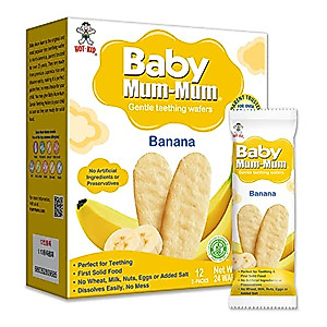 Baby Mum-Mum Rice Rusks, Banana, Gluten Free, Allergen Free, Non-GMO, Rice Teether Cookie for Teething Infants, 1.76 Ounce, Pack of 6