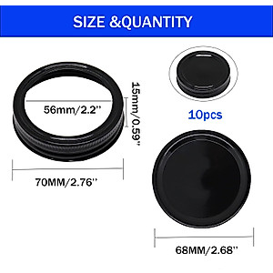 Canning Lids and Rings, 2 3/4 Inches Reusable Mason Jar Lids Regular Mouth Compatible with Ball or Kerr Jars Set of 10 (10 Lids+10 Rings,Black)