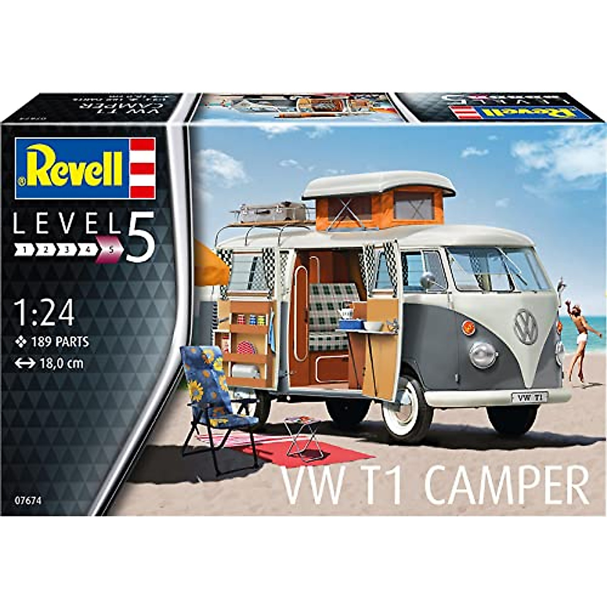 Revell RV07674 07674 VW T1 Camper Model kit 1:24 Scale, Unpainted