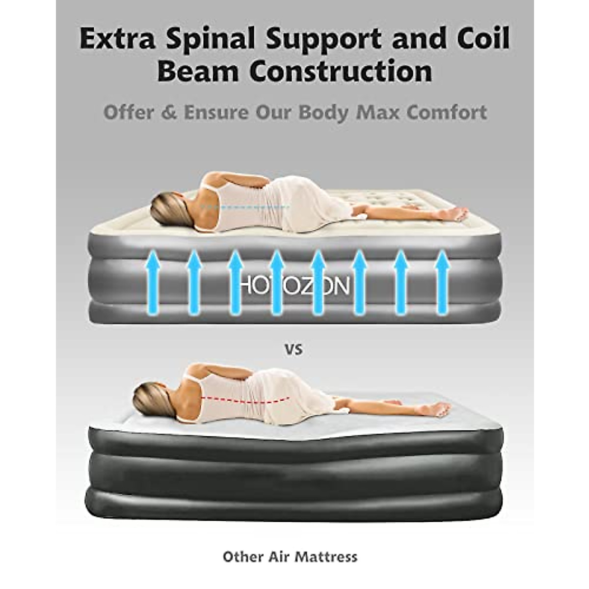 HOTOZON Queen Air Mattress with Built-in Pump, 18" Foldable Air Bed with Carry Bag, Luxury Elevated Inflatable Air Mattresses, Blow Up Airbed for Home, Camping & Guests, Grey