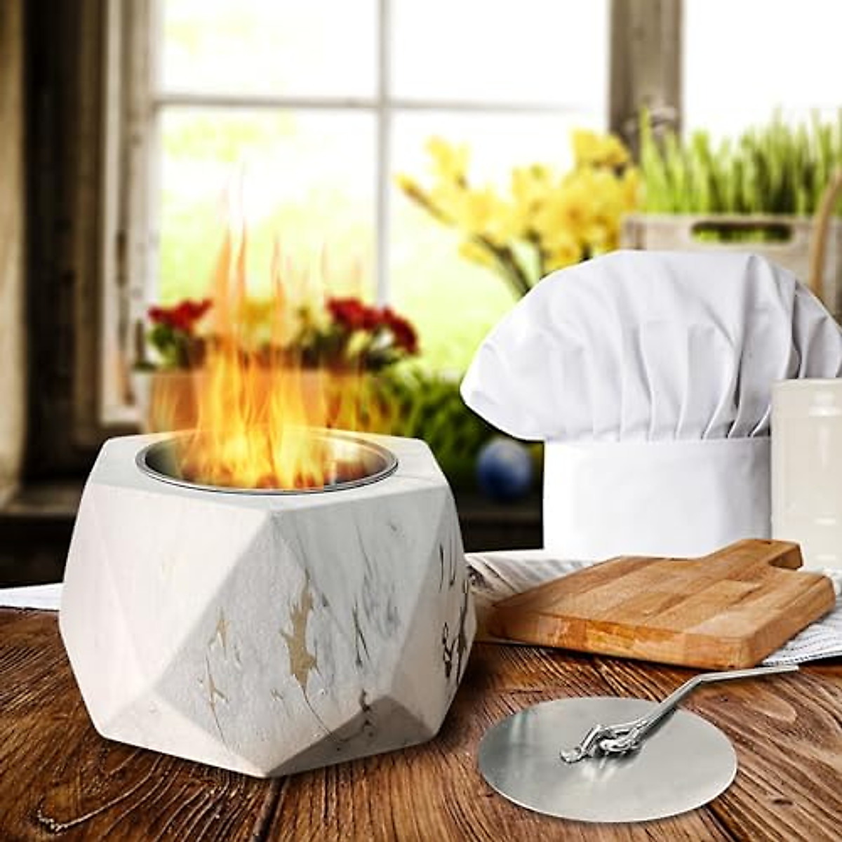 Tabletop Fire Pit Ethanol Fire Pit Portable Fire Concrete Bowl Pot Fireplace Portable Mini Fire Pit for Parties and Gifts Smokeless and Odorless (White)