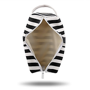 JEMIA Single Compartments Collection 1 Independent Zipper Chambers with Handle Strap Pencil Case (Black White Stripes, Canvas, Medium)