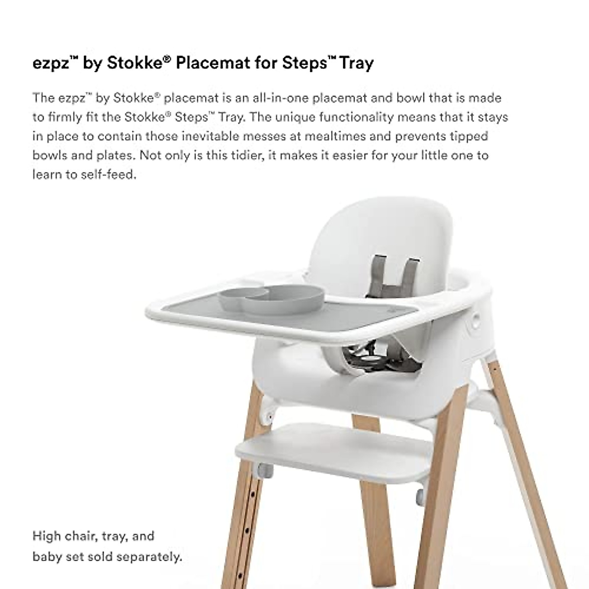 ezpz by Stokke Placemat for Steps Tray, Grey - Perfectly Fits Stokke Steps High Chair Tray - Helps Prevent Messy Mealtimes - Durable, Convenient, Dishwasher & Microwave Safe - 100% Silicone