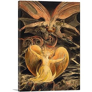 ARTCANVAS The Great Red Dragon and the Woman Clothed with Sun 1805 Canvas Art Print Stretched Framed Painting Picture Poster Giclee Wall Decor by William Blake - 26" x 18" (0.75" Deep)