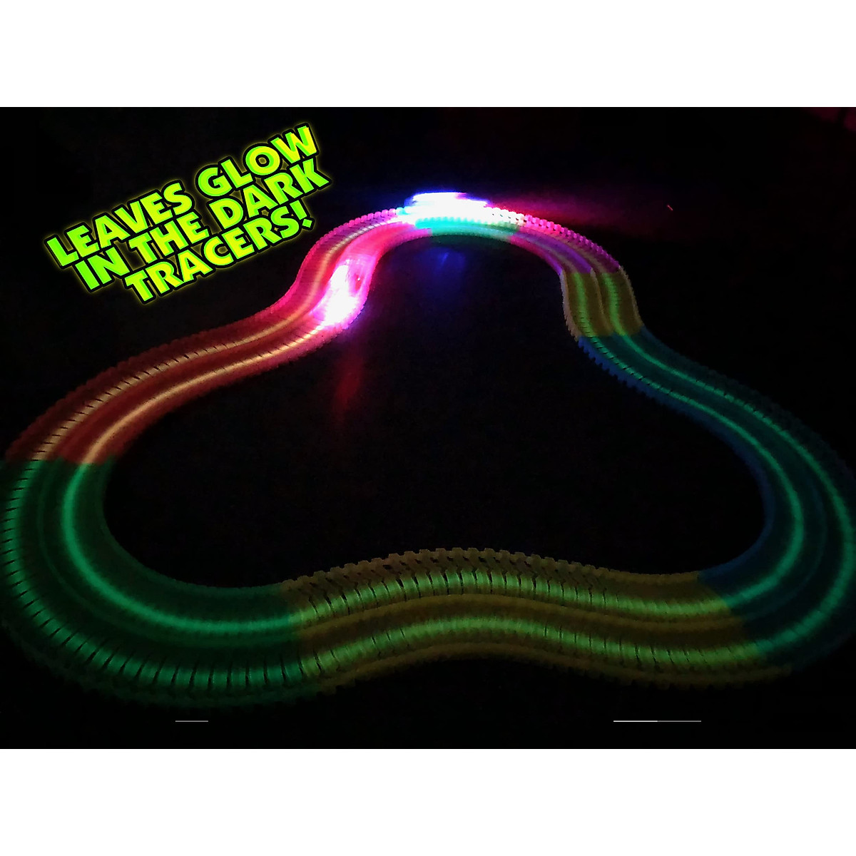Mindscope NEON Glow Twister Tracks Dino Series 11 Feet of Neon Glow in The Dark Track Set with Dinosaur Accessories