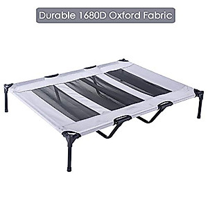 SUPERJARE XLarge Outdoor Dog Bed, Elevated Pet Cot with Canopy, Portable for Camping or Beach, Durable 1680D Oxford Fabric, Extra Carrying Bag - Silver Gray