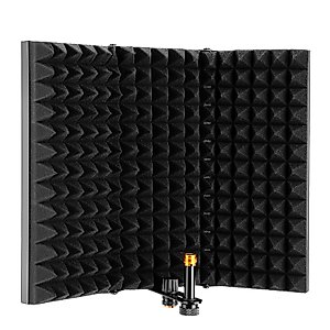 AGPTEK Microphone Isolation Shield, Foldable Adjustable Durable Studio Recording Microphone Isolator Panel for Stand Mount or Table Top