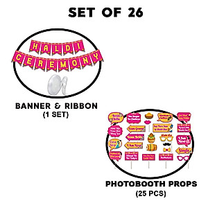 LoveNspire 25 Pcs Haldi Photo Booth Party Props & 1 Pcs Haldi Ceremony Banner Wedding Photoshoot Haldi Decoration Marriage Props for Bride and Family