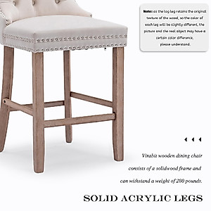 JETEAGO Bar Stools Set of 4, Velvet Upholstered Bar Stool for Kitchen Island, Counter Stools with Nailhead Trim, Beige