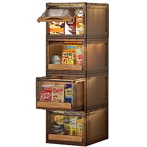 Maricruz Stackable Storage Bins With Lids,Storage Bins With Front Doors,Transparent Storage Cabinet,Stackable Closet Organizers Perfect For Home, Office,Dorm Room(4 Pack,Clear, 8gal)