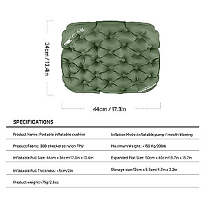 Portable Inflatable Seat Cushion, Lightweight Camping Air Sitting Pad with Storage bag and Repair Cloths, Waterproof Air Bleacher Seat Cushion for Climbing Hiking Office Airplane Stadium Seat(Gray)