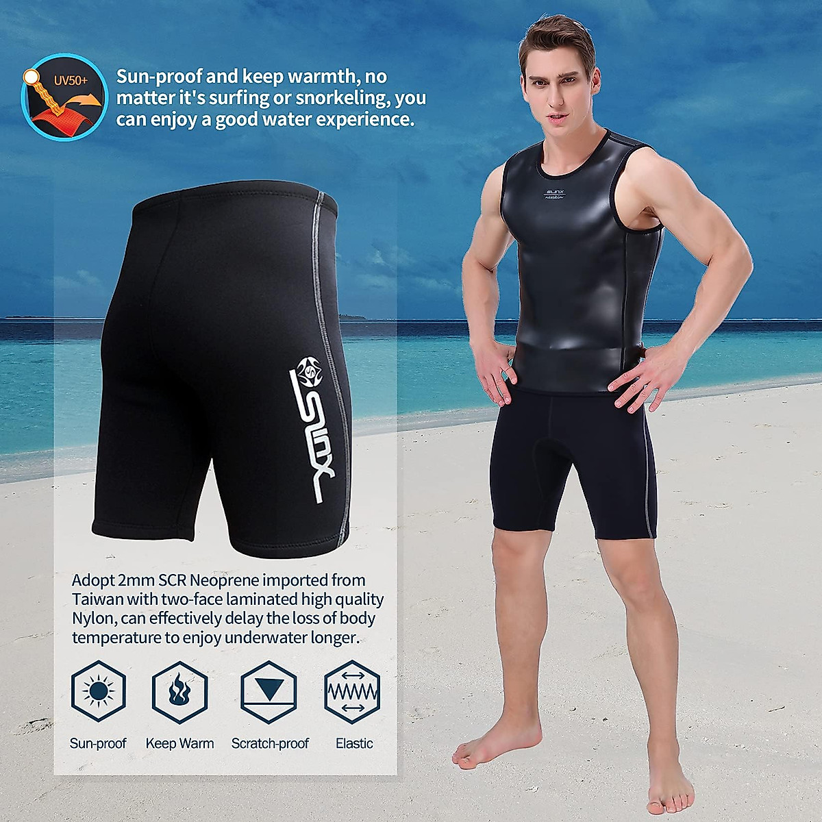 Dizokizo Men Wetsuit Short Pants 2mm Neoprene Shorts for Scuba Diving Kayaking Surfing Snorkeling Short Pants L