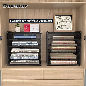 Samstar Letter Tray Paper Organizer, Mesh Desk File Organizer with 5 Tier Shelves and Sorter, Black