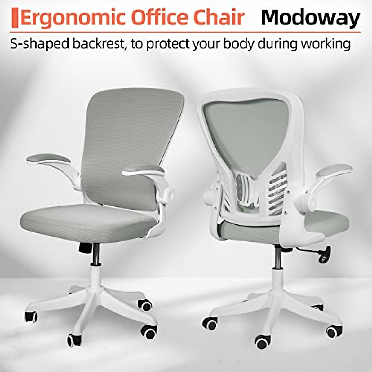 Modoway Desk Chairs with Wheels and Arms Ergonomic Mesh Office Chair with 300LBS Capacity (Grey-1Unit)