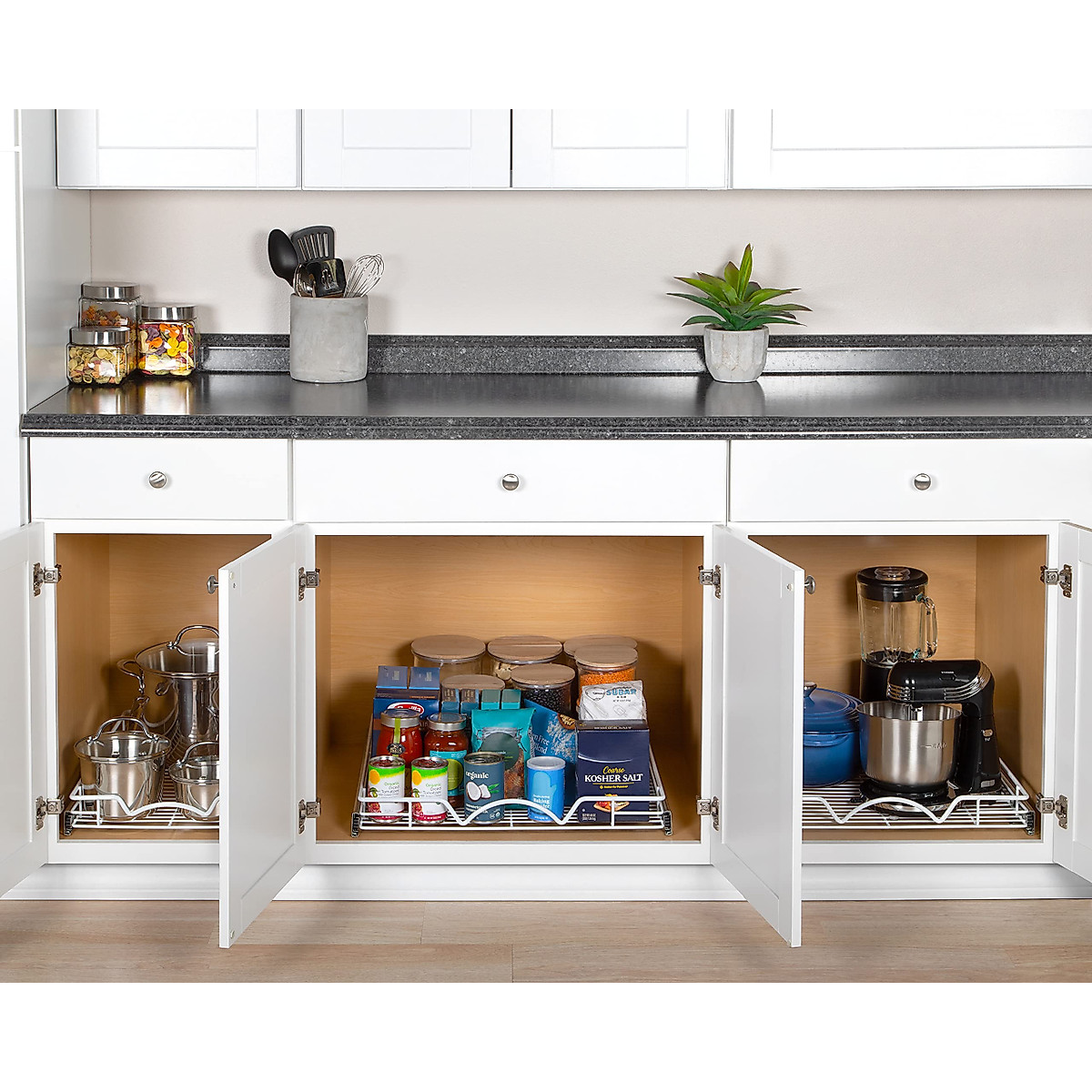 Hold N’ Storage Pull Out Cabinet Drawer Organizer, Heavy Duty-with 5 Year Limited Warranty- Slide Out Shelves, -14”W x 21”D - Requires at Least a 15-1/4” Cabinet Opening, Steel Metal, White Finish