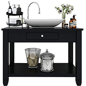 Makeup Organizer Shelf，2-Tier Bathroom Countertop Organizer Vanity Tray Cosmetic & Makeup Storage Standing Rack on Table Vanity Organizer Rack ,Black, Round