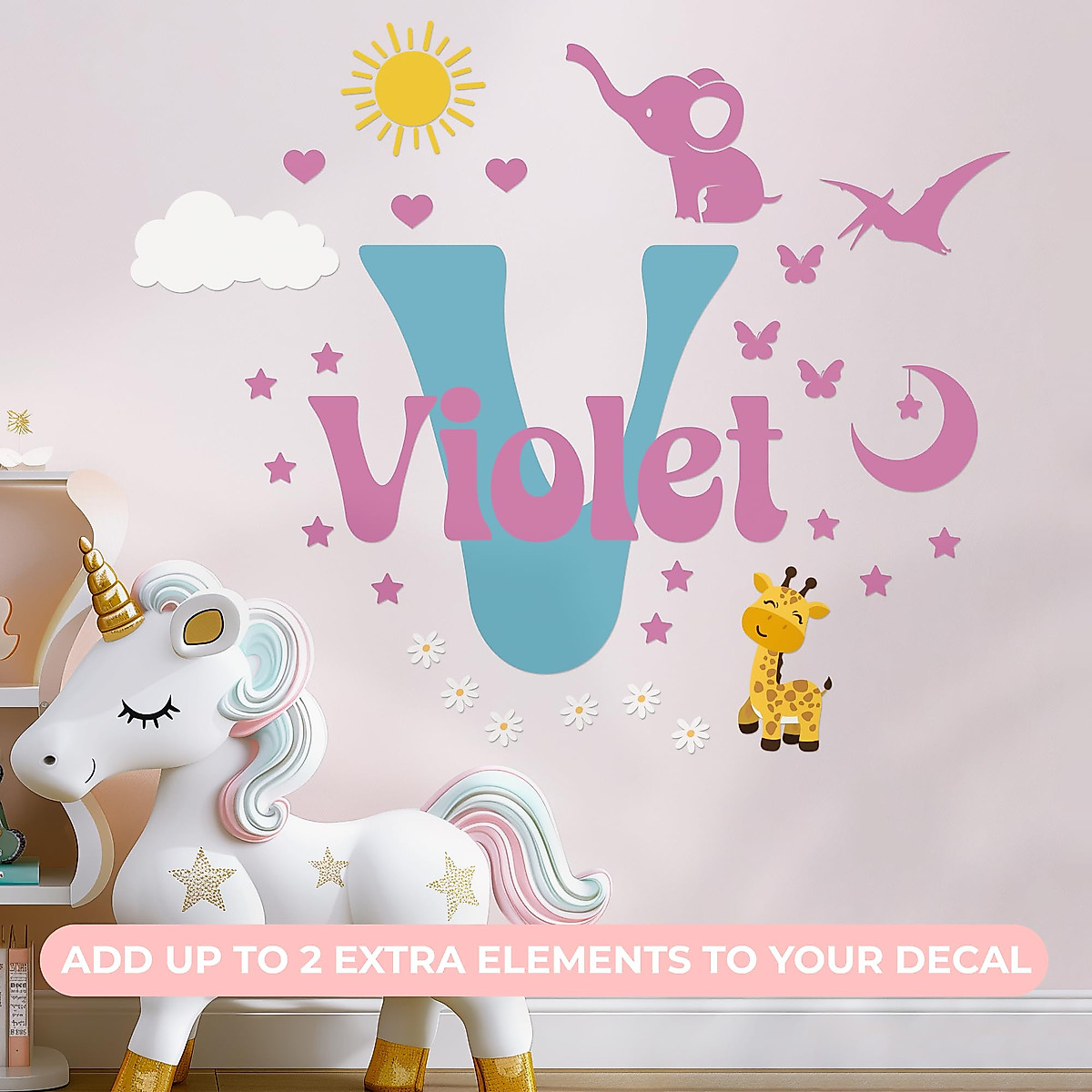 Multiple Font Personalized Name & Initial Vinyl Wall Decor I Nursery Wall Decal for Boy & Girl Decoration I Stickers Aesthetic I Multiple Options for Customization