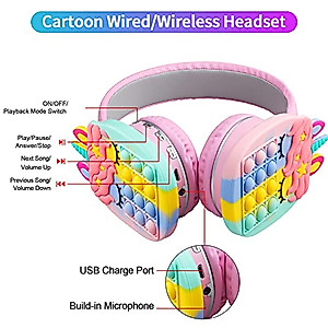 WESADN Bluetooth Headphones Wireless for Girls Women Men Fidget Bubbles Cute Wireless Gaming Headset Over Ear Build in Microphone for Smartphone Tablet PC, Pink