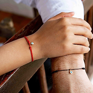 14k Gold Evil Eye Bracelet - Adjustable Waterproof Protection Amulet with Red String and Lucky Eye Charm Pendant for Women, Men, and Friendship Gifts