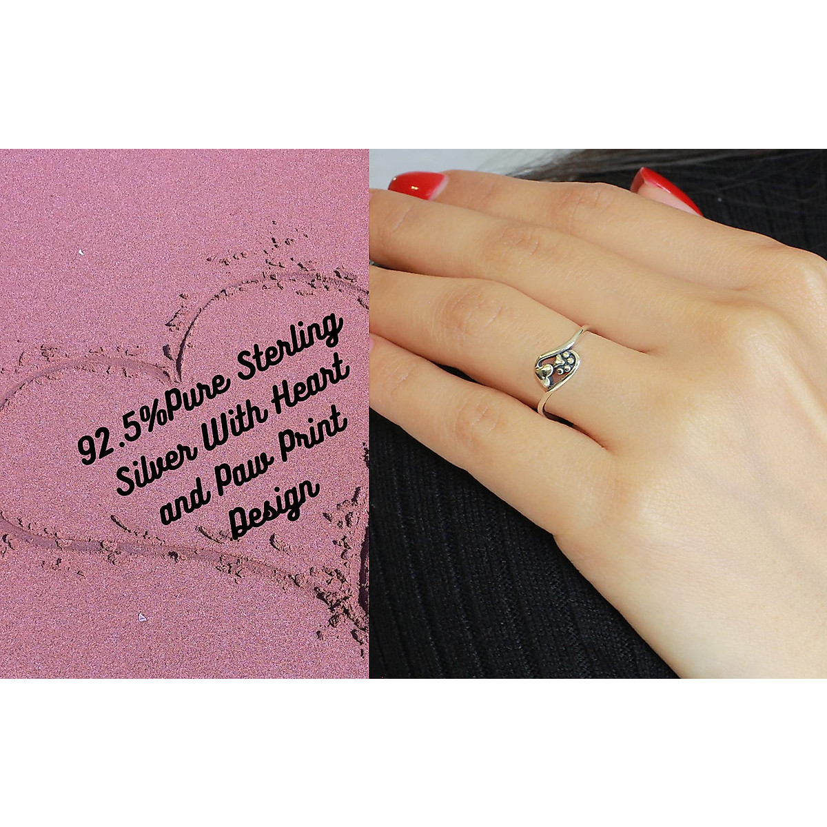 CloseoutWarehouse 925 Sterling Silver Oxidized Paw Print and Heart Ring Size 9