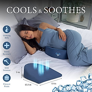 Pharmedoc Pregnancy Pillow, Cooling Belly Wedge Pillow for Sleeping, Maternity Pillow, Belly Wedge Memory Foam, Pregnancy Must Haves, New Mom Gifts for Women, Cooling Cover Navy