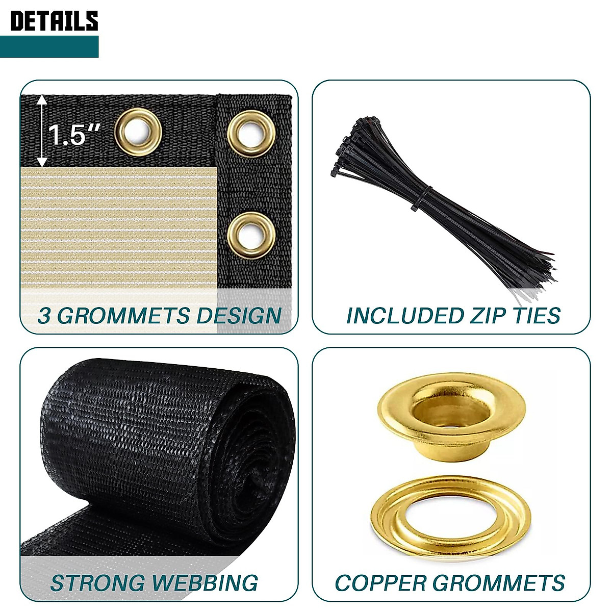 TANG 6' x 12' Beige Tan Fence Privacy Screen Fence Privacy Screen Windscreen Fence Netting Cover Privacy Blockage Excellent Airflow for Backyard Garden School with Zipties