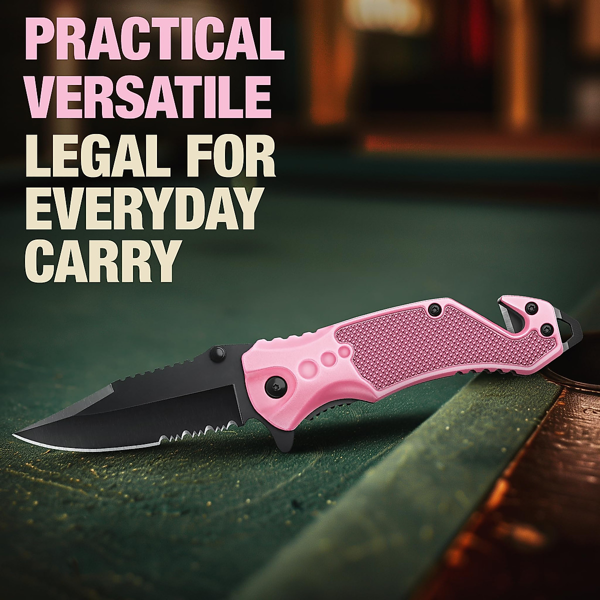 GOOD WORKER Legal Pink Pocket Knife for Women Self Defense - 2.95” Serrated Folding Blade Knives - Cute Girl Tool - Gifts Idea for Her - Perfect for Gilfriend Wife Woman - Gifts for Mother 6680 P