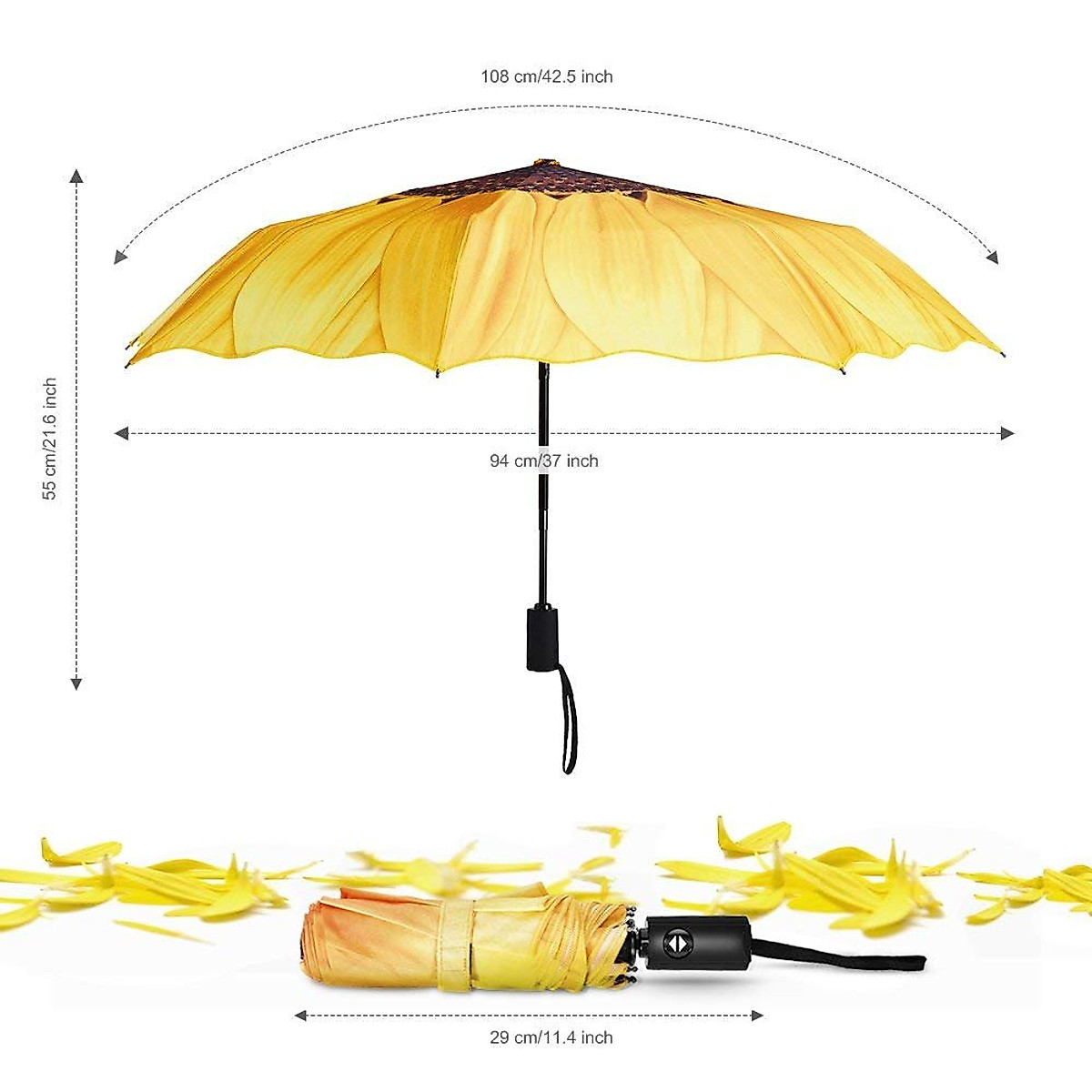 YumSur Automatic Umbrellas - Windproof Lightweight Travel Compact Folding Umbrella Sunflower Design, Reinforced Canopy, Auto Open/Close, for Business and Travels or Summer Wedding Gifts