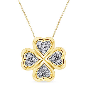 AFFY White Natural Diamond Clover Pendant Necklace in 14k Yellow Gold Over Sterling Silver (0.1 Ct)