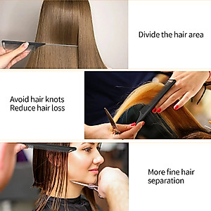 6Pcs Steel Pin Fine Tooth Rat Tail Women's Hair Braiding Combs, Parting Tools for Salon Stylists (Purple, Black, Yellow)