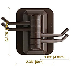 Fineget Adhesive Door Hooks for Hanging Bathroom Kitchen Hooks 4 Rotatable Arms Round Towel Hooks Brown 2 Pairs