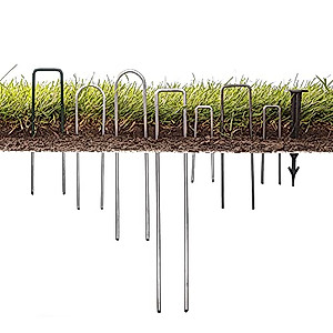 GardenMate 100-Pack 6'' 11 Gauge Heavy-Duty U-Shaped Garden Securing Stakes/Spikes/Pins/Pegs - Sod Staples for Anchoring Landscape Fabric