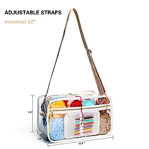 SIHEJA Crochet Bag-Transparent Yarn Storage-Yarn Bag for Crocheting-Knitting Bag-for Crochet Accessories Organizer, Crocheting & Knitting Gifts -White& Flower Jacquard Shoulder Straps