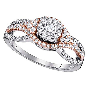 10kt Two-tone Gold Round Diamond Cluster Bridal Wedding Engagement Ring 1/2 Cttw