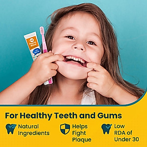 Pearlie White 99.78% Natural Fluoride Kids Toothpaste (1.58oz, 45gm) | Kids Toothpaste with Fluoride | Extra Gentle Enamel Safe Toothpaste for Kids | Low RDA | Natural Strawberry Flavor