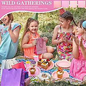 Yaomiao 168 Pcs Disposable Dinnerware Set Party Supplies, Scalloped Paper Plates Cups Napkin with Gold Foil Plastic Forks Knives Spoons Serve 24 Guests for Birthday Baby Shower (Pink,Round)