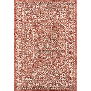 JONATHAN Y SMB104A-4 Malta Bohemian Medallion Textured Weave Indoor Outdoor Area Rug, Coastal, Traditional, Transitional Easy Cleaning,Bedroom,Kitchen,Backyard,Patio,Non Shedding, Red/Taupe, 4 X 6