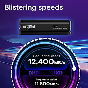 Crucial T700 1TB Gen5 NVMe M.2 SSD with Heatsink - Up to 11,700 MB/s - DirectStorage Enabled - CT1000T700SSD5 - Gaming, Photography, Video Editing & Design - Internal Solid State Drive