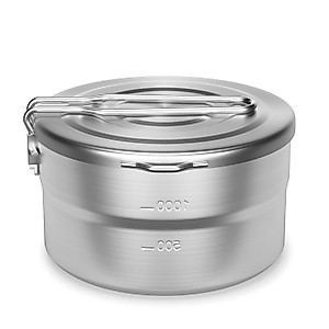 Lixada Camping Pot Stainless Steel Camping Cook Pot 1.5L Camping Cooking Pot with Lid and Folding Handle, Large Capacity Bento Pot Camping Cookware for Outdoor Backpacking, Hiking, Picnic