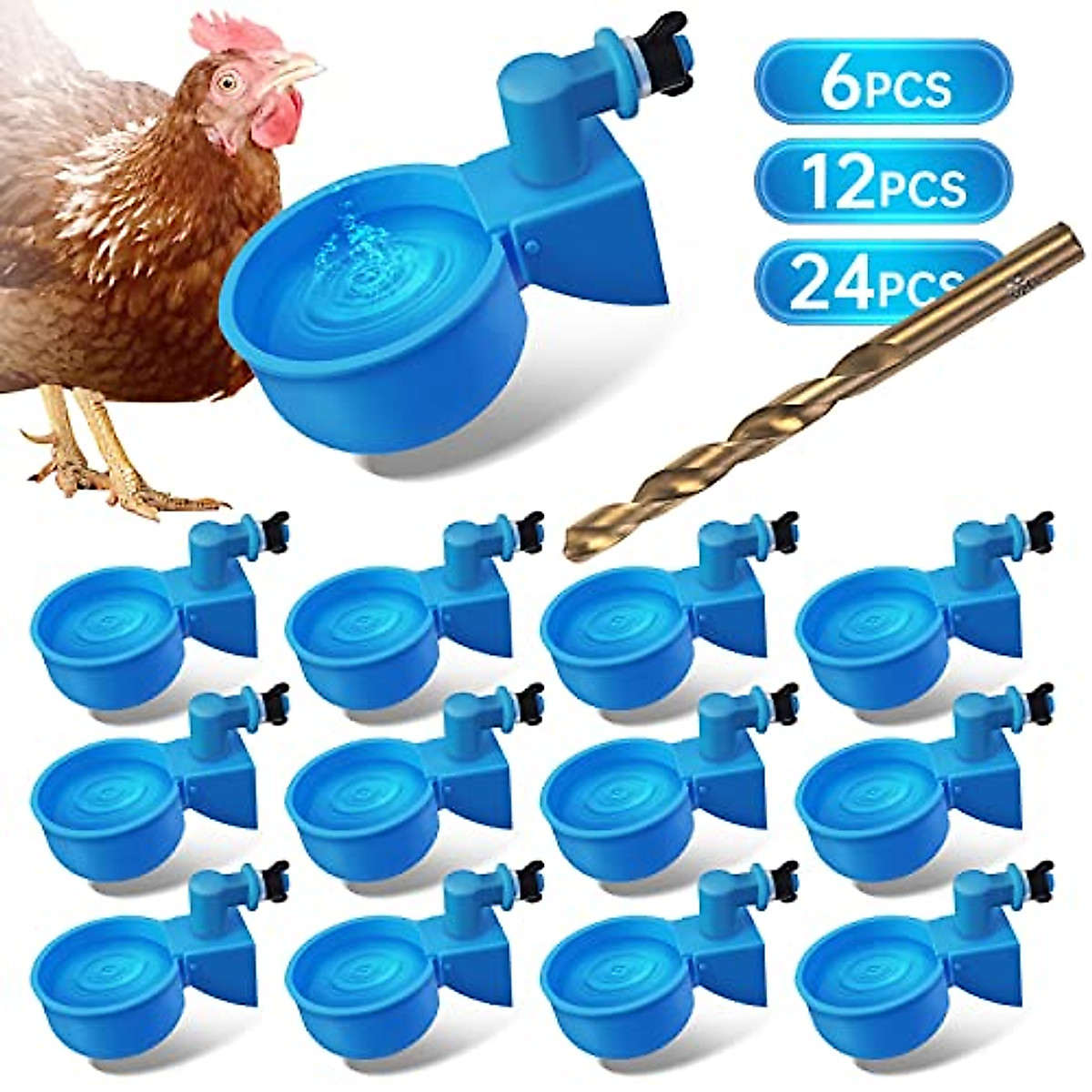 MYGIIKAKA Chicken Waterer Larger Automatic Chicken Waterer Cups DIY Poultry Chicken Waterer Kit 5 Gallon for Chicken, Duck, Goose, Rabbit (6 Pack)