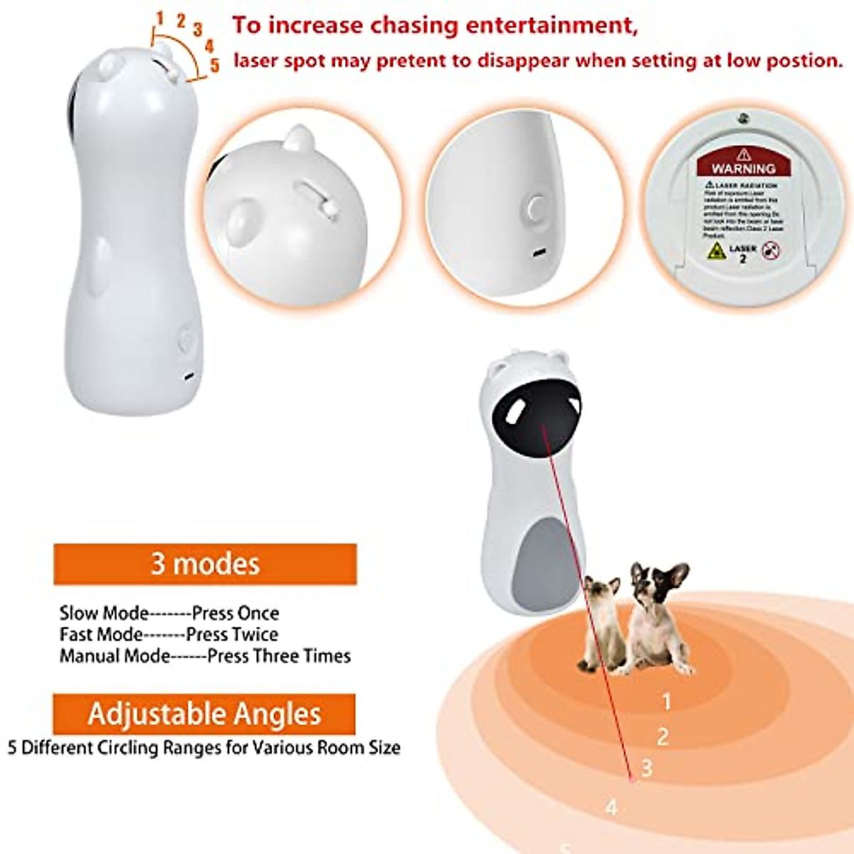 Luivnsk Cat Laser Toy Automatic Laser Pointer Cat Toys Interactive for Indoor Cats Kittens Dogs, Adjustable 5 Rotating Modes, 2 Speeds, Silent Safe Laser Cat Toy Auto On/Off, USB/Battery Powered