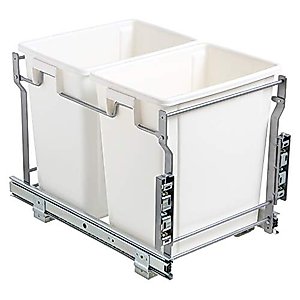 Silverline Double 20 Qt. Kitchen Cabinet Pull-Out White Waste Container Recycle Trash Can