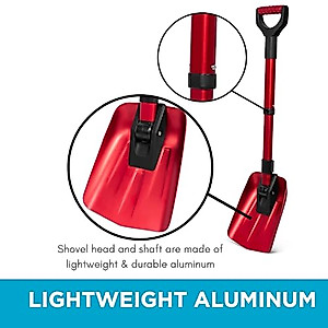 BIRDROCK HOME 34" Folding Emergency Snow Shovel for Car | Small & Compact | Tool for Snow Camping, Skiing, Snowmobiles, Avalanche Survival | Lightweight Aluminum & ABS Plastic | Red