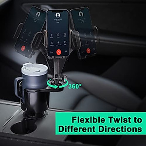 Car Cup Holder Expander Adjustable Base with Phone Mount THIS HILL 360° Rotation Cup Holder Cell Phone Holder for Car Compatible with iPhone/Samsung All Smartphones