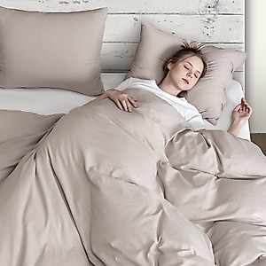 Argstar Khaki Button Duvet Cover Set Queen Size with Extra 2 Pillowcases (20''x26'')