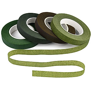 KUUQA 4 Rolls 1/2" Wide Floral Tapes for Bouquet Stem Wrapping and Floral Crafts,Wedding Bouquet,Dark Green,Light Green,Grass Green,Dark Brown