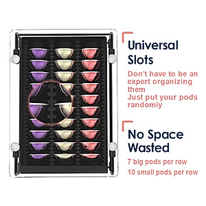 EVERIE Crystal Tempered Glass Organizer Drawer Holder Compatible with Nespresso Vertuo Capsules, Compatible with 21 Big or 30 Small Vertuoline Pods, NP01S