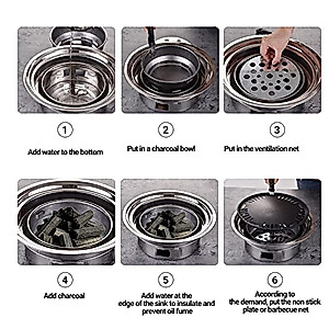 Shikha Korean Charcoal Grill, Portable Barbecue Grill Stainless Steel, Non-stick Charcoal Stove Multifunctional Grate,Tabletop Smoker Grill for Outdoor Indoor, Camping, Tailgating, Traveling